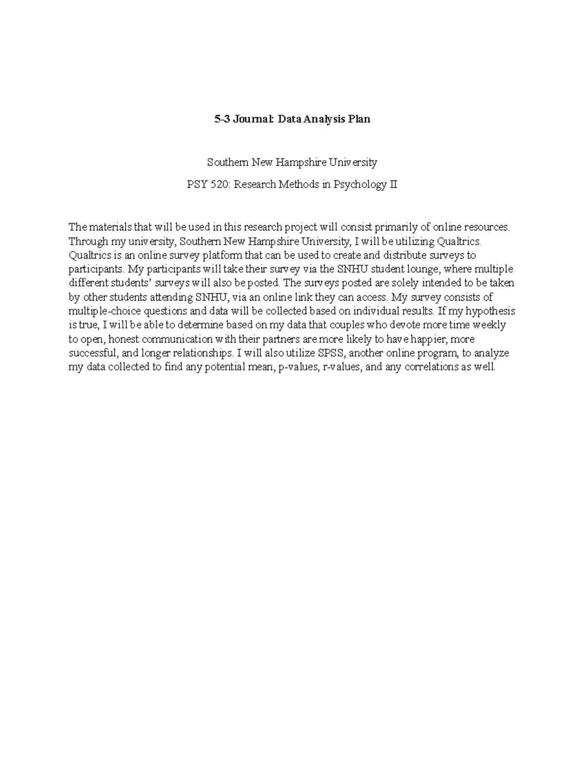 5-3 Journal entry - 5-3 Journal: Data Analysis Plan Southern New ...