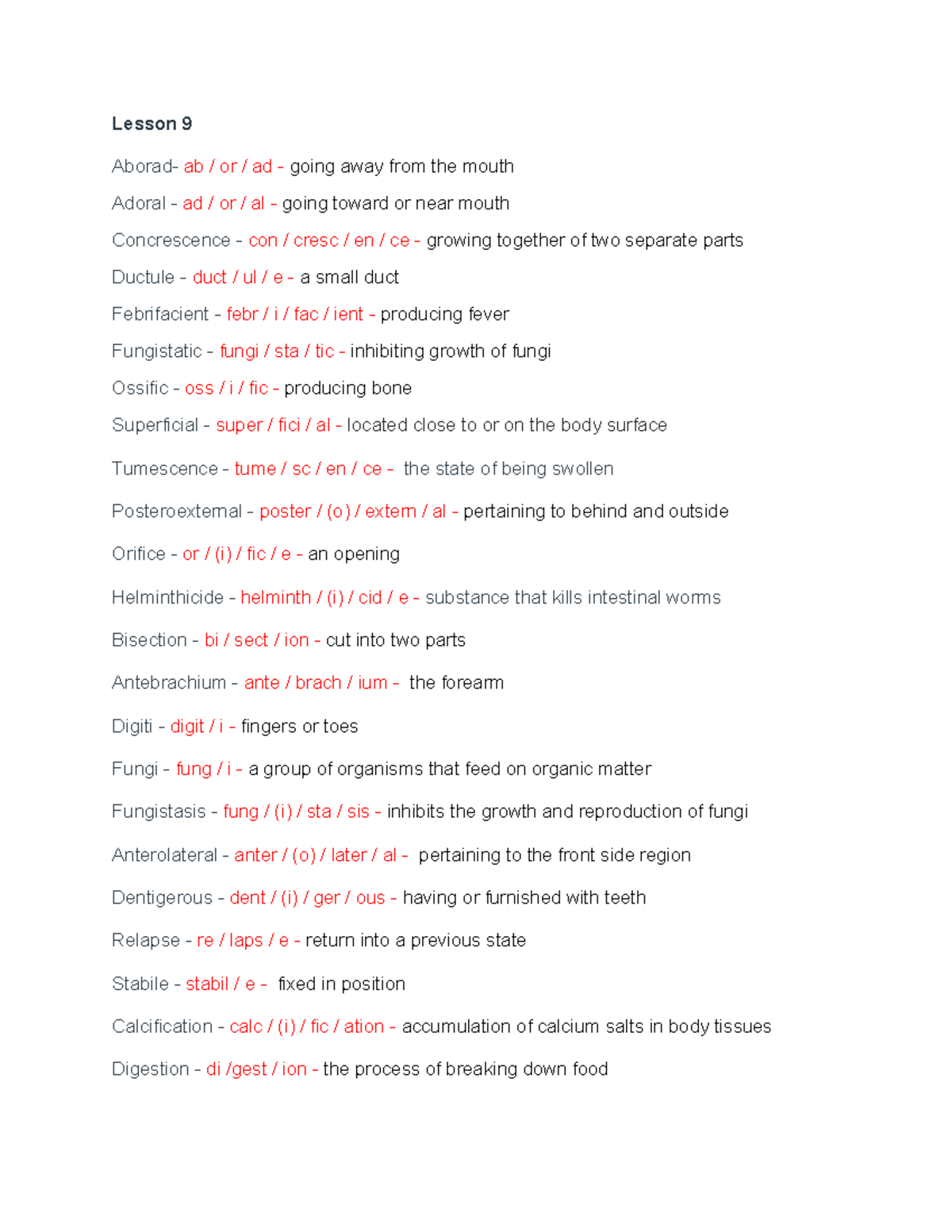 Lesson 9 - Medical Terms to know - Lesson 9 Aborad- ab / or / ad ...