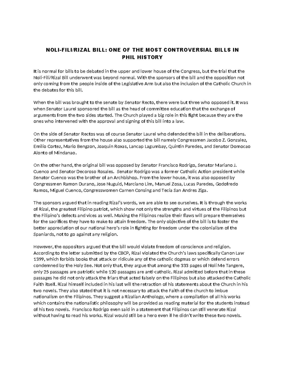 The-Controversy - qqqqqqqqqqqqqqqq - NOLI-FILI/RIZAL BILL: ONE OF THE ...