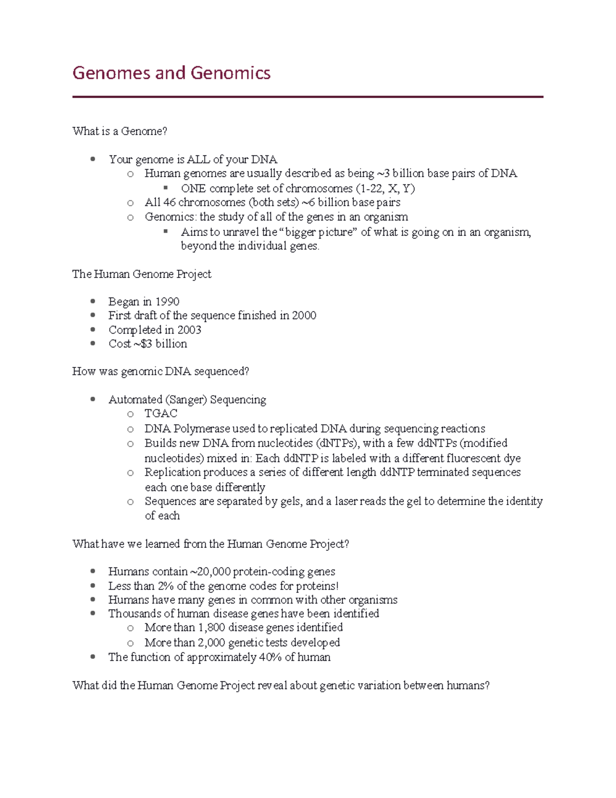 Genomes and Genomics - What is a genome?, the Human Genome Project ...