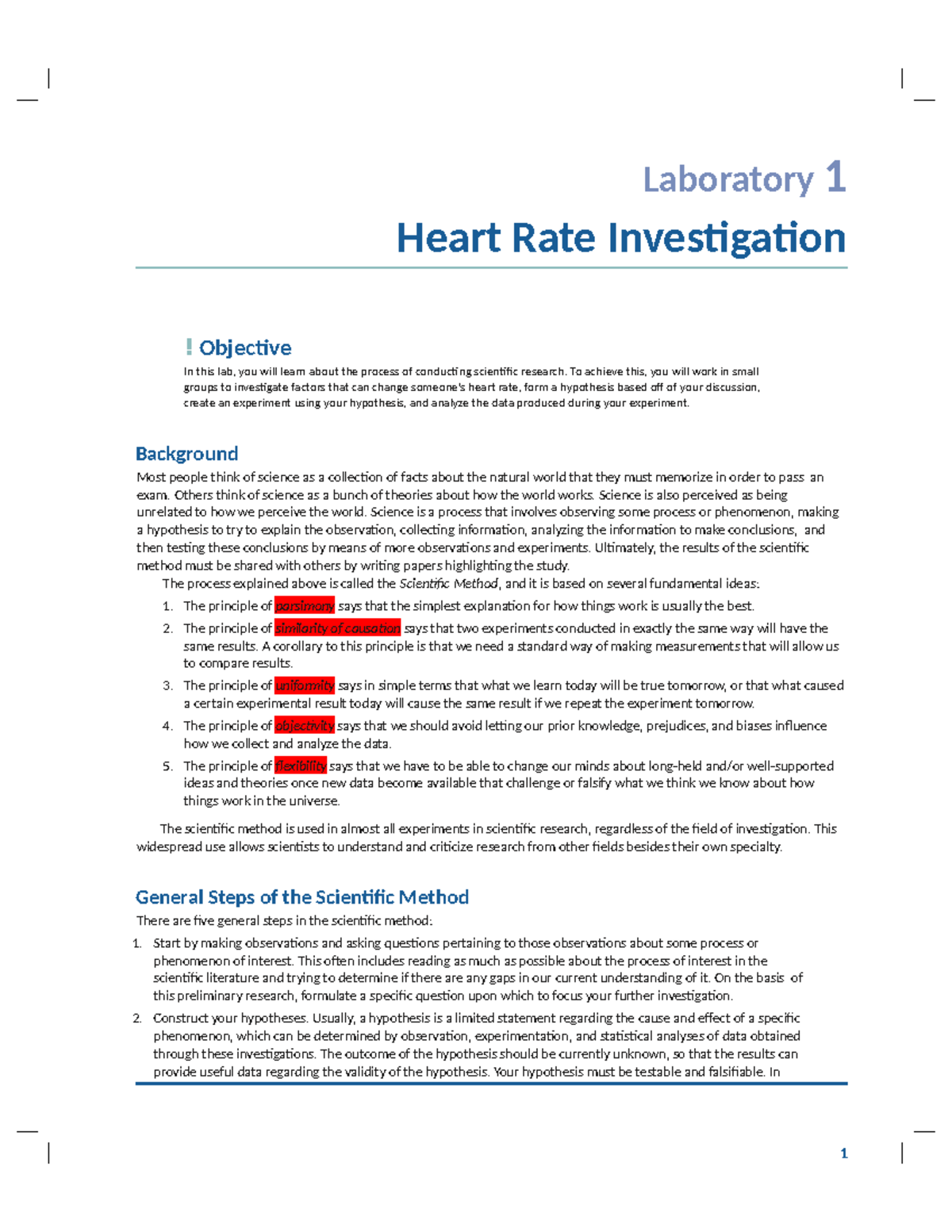 Heart Rate lab - Laboratory 1 Heart Rate Investigation ! Objective In ...