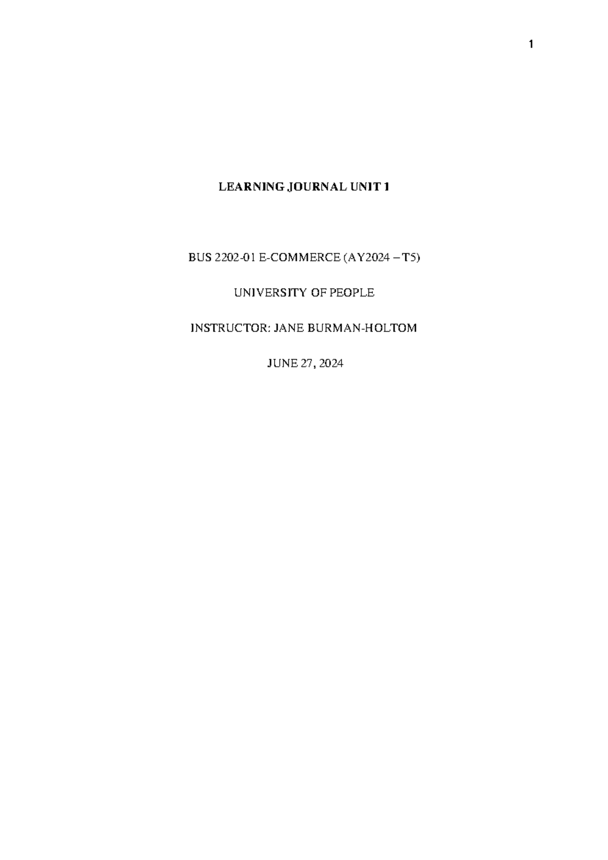 Learning Journal UNIT 1 E- Commerce - LEARNING JOURNAL UNIT 1 BUS 2202 ...
