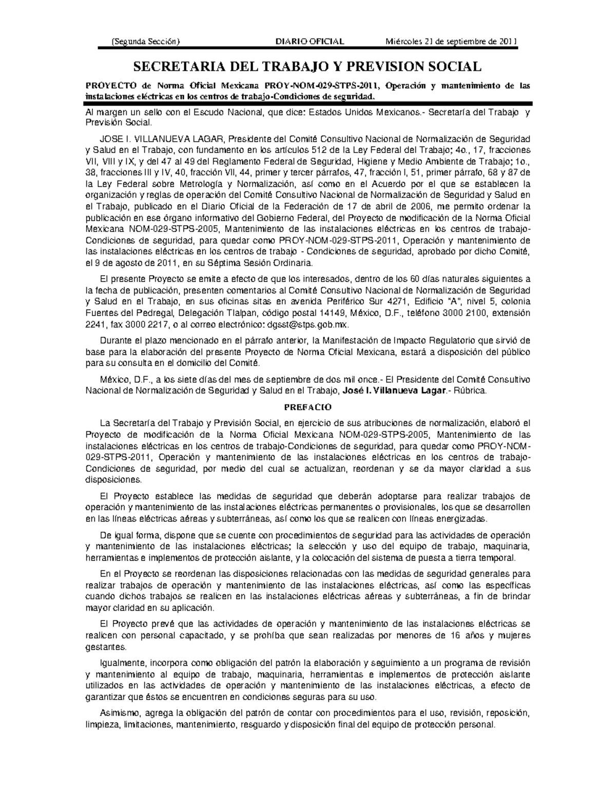 Norma Oficial Mexicana NOM 029 STPS 2011 Condicionesde Seguridadde ...