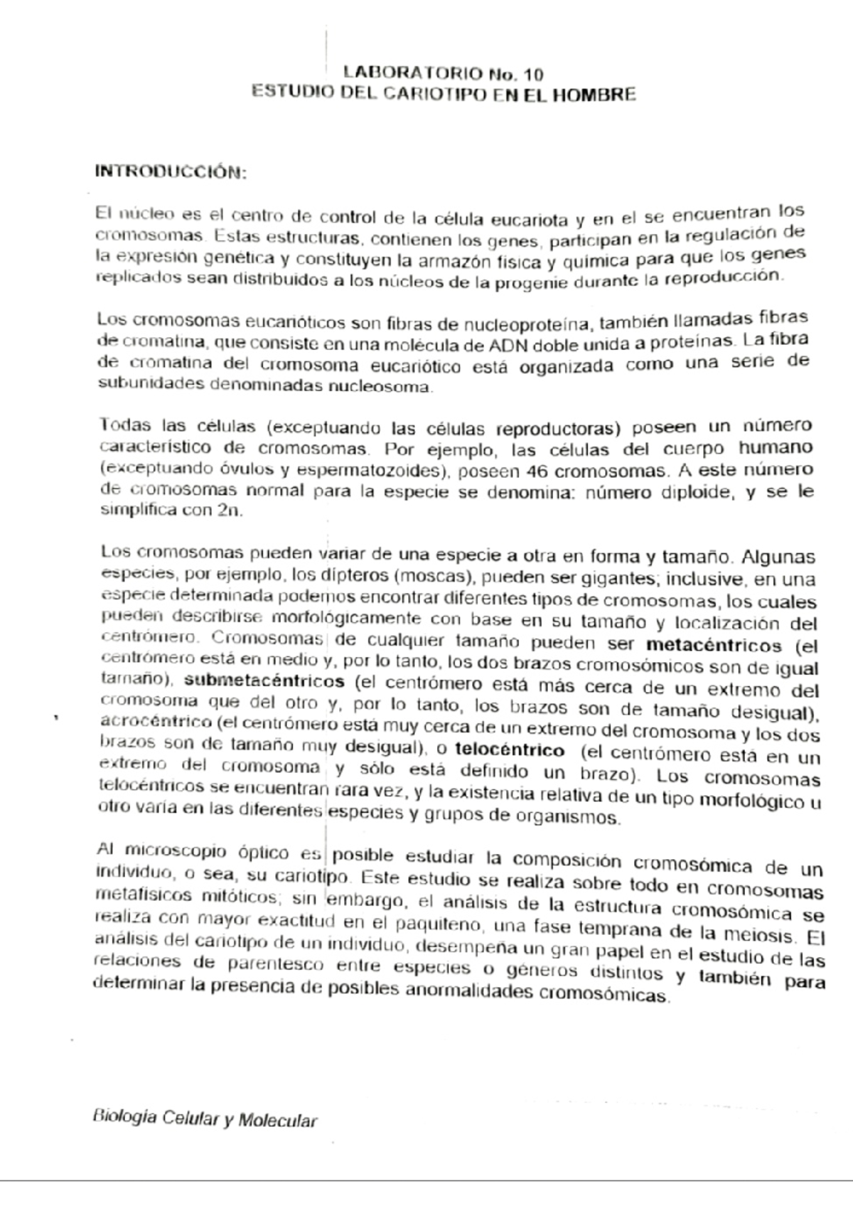 Lab - 2 - khft - LABORATORIO No. 10 ESTUDIO DEL CARIOTIPO EN EL HOMBRE ...
