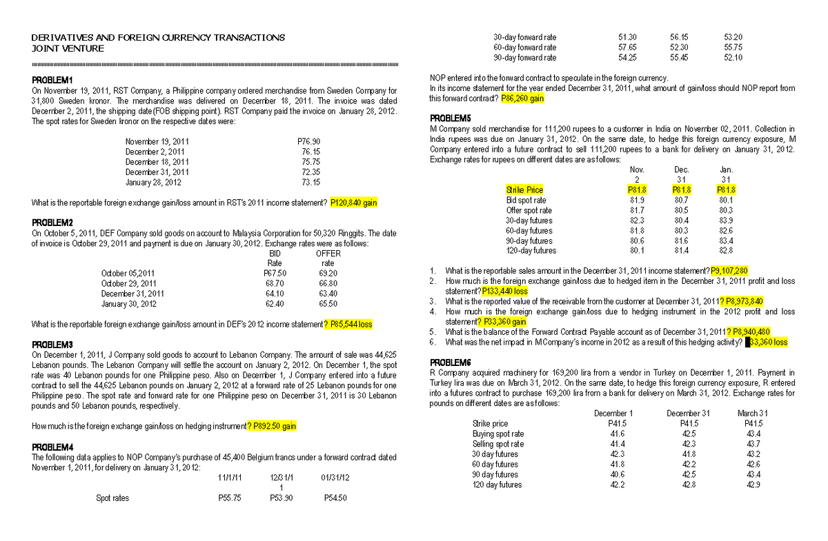 Pdfcoffee - Derivatives sample problems that you can solve - DERIVATIVES AND FOREIGN CURRENCY ...