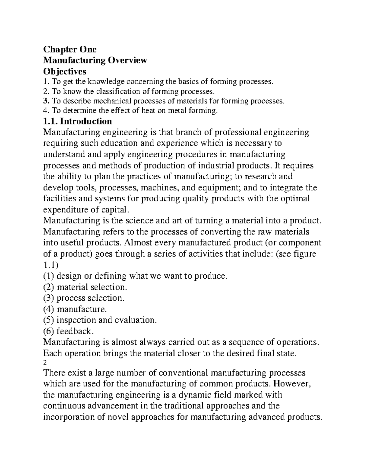 Manufacturing Overview - Chapter One Manufacturing Overview Objectives ...