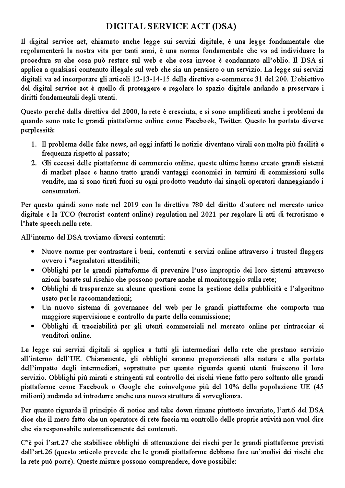 DSA e DMA - digital service act e market act - DIGITAL SERVICE ACT (DSA ...