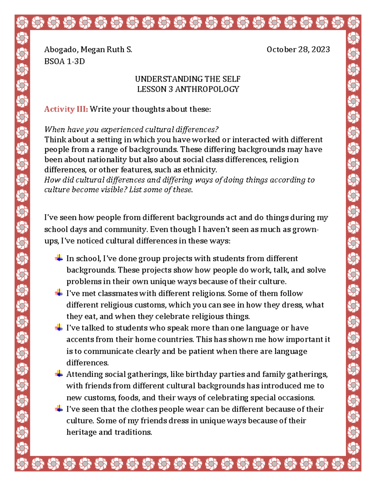 UTS Lesson 3 Anthropology Homework - Abogado, Megan Ruth S. October 28 ...