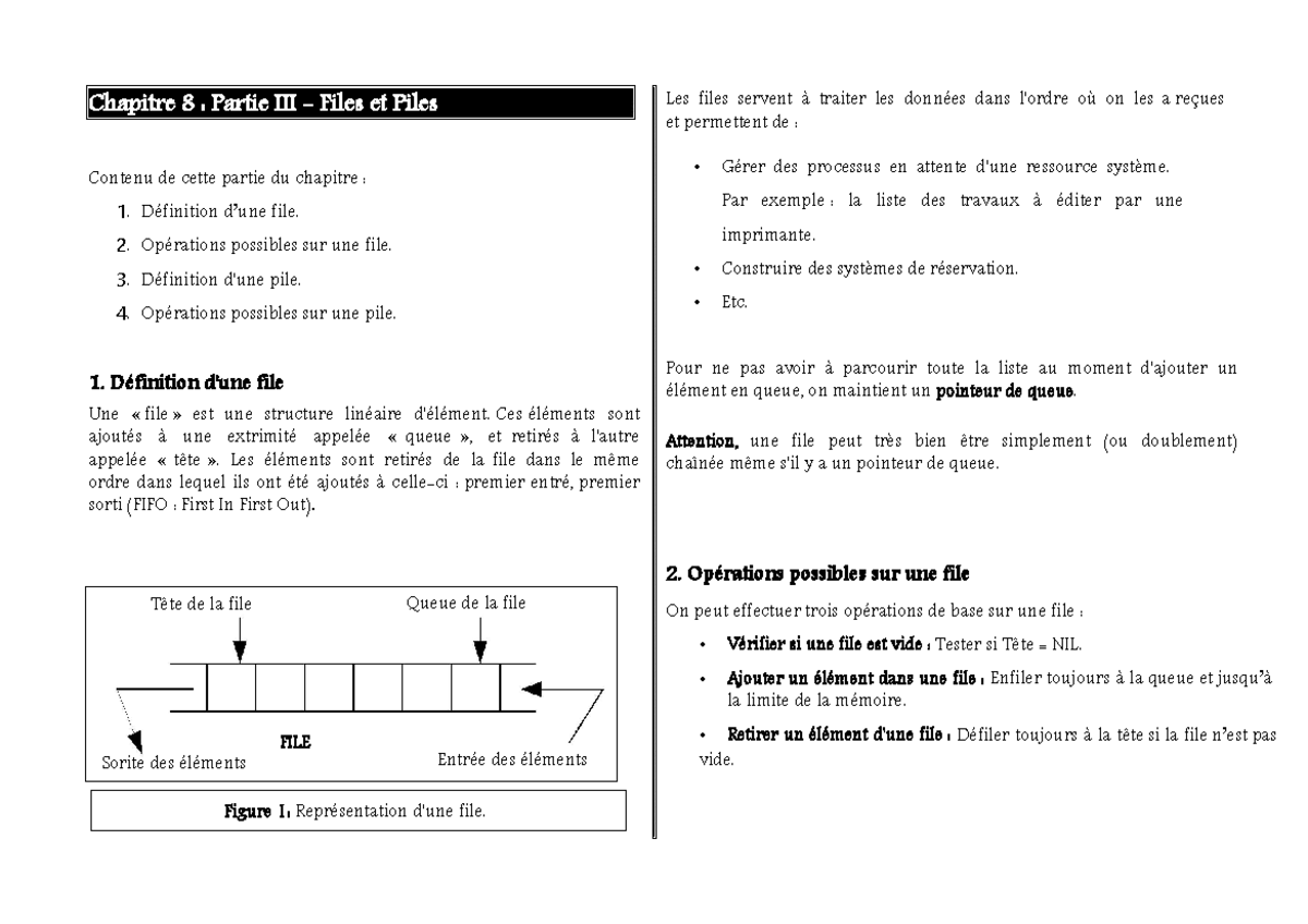 Chapitre 8 File et Pile - Chapitre 8 : Partie III - Files et Piles Les ...