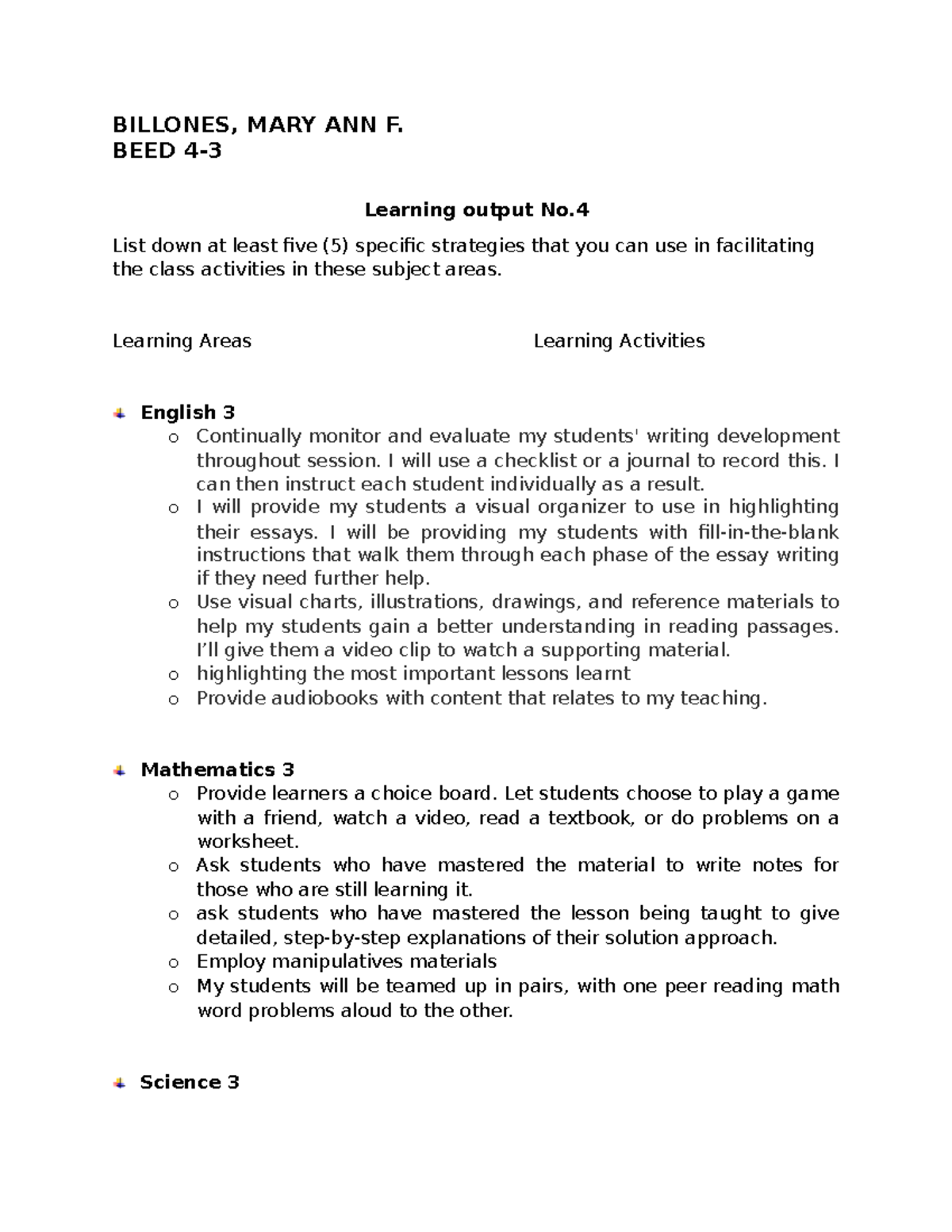 Learning output no - gdsg v - BILLONES, MARY ANN F. BEED 4- Learning ...