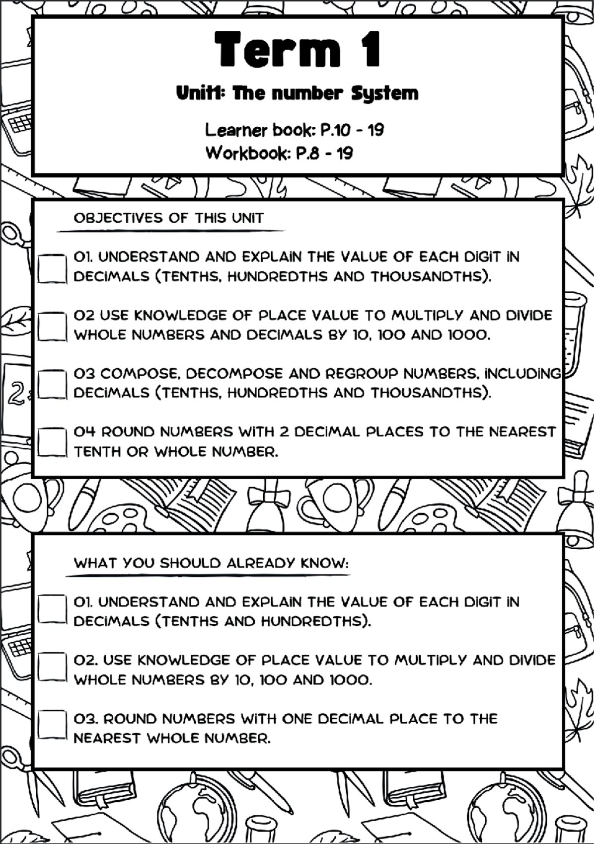 Math Unit Cover - Objectives of this unit 01 Count on and count back ...
