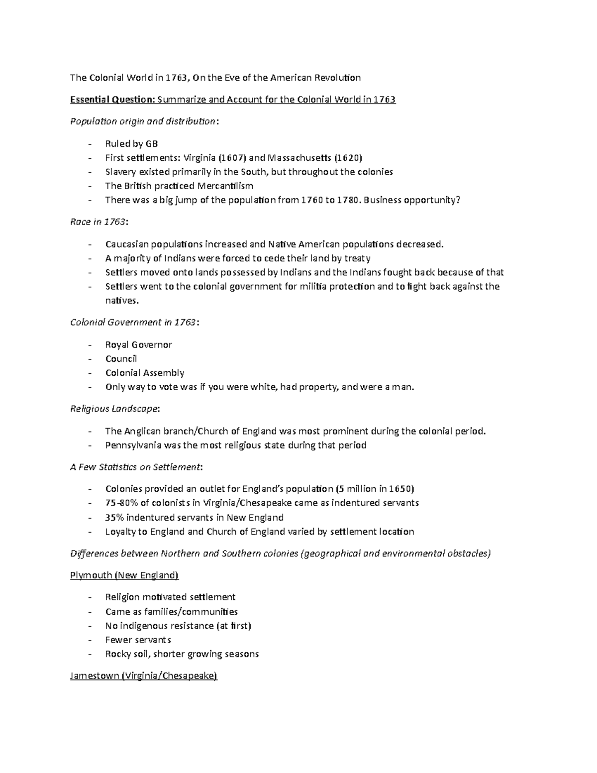 HIST 1700 Week 3 Notes - This is for Dr. Weekes' 1700 class. This is ...