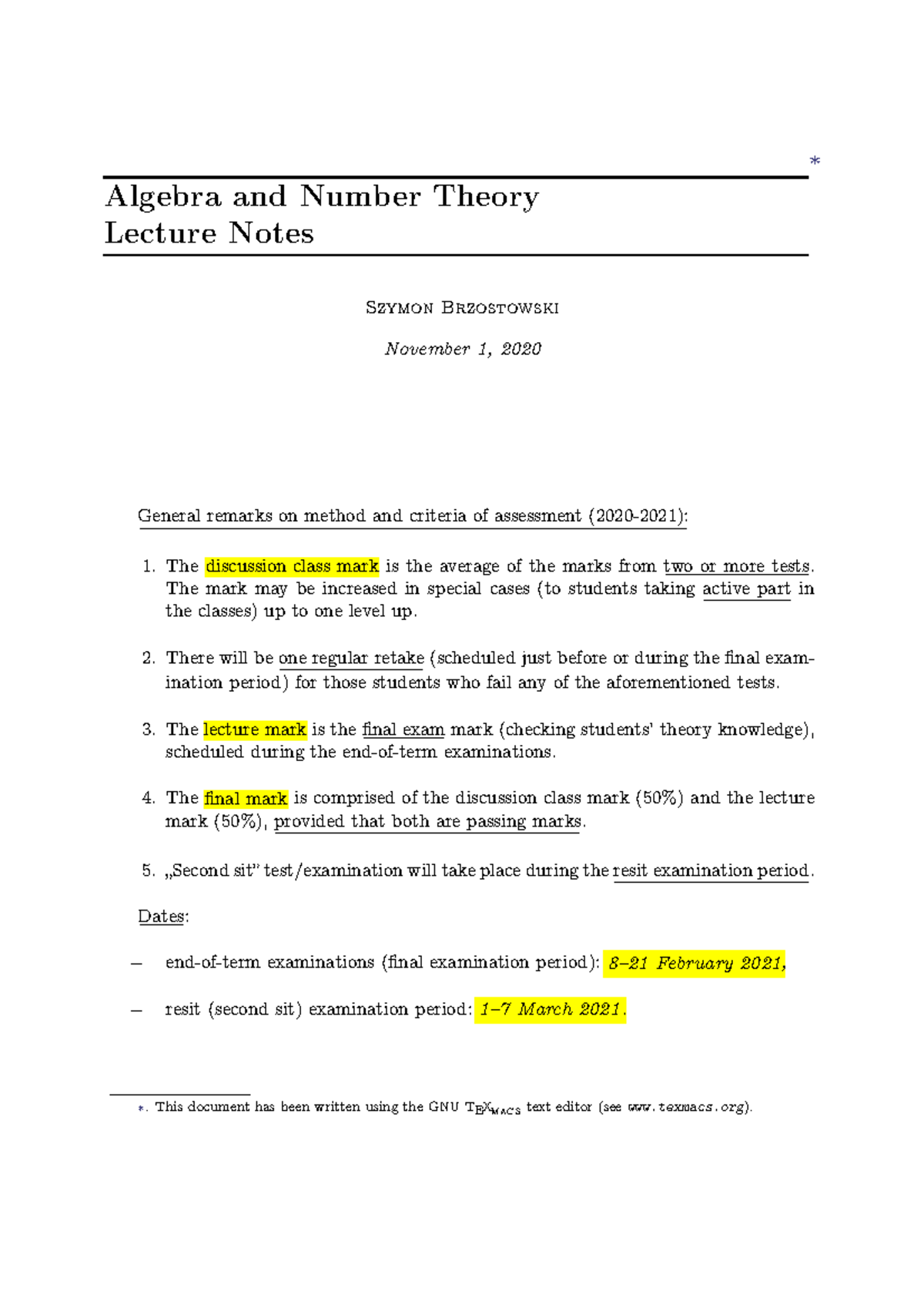 Algebra and Number Theory. Lecture Notes v6 - Algebra and Number Theory ...