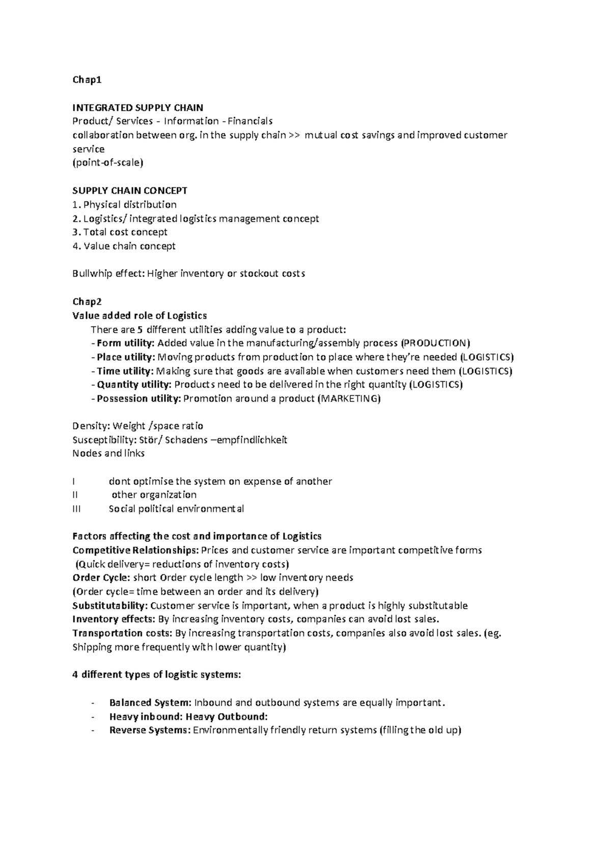 Summary Supply Chain Management Supply Chain Management: CH1,2,6,7,11 ...