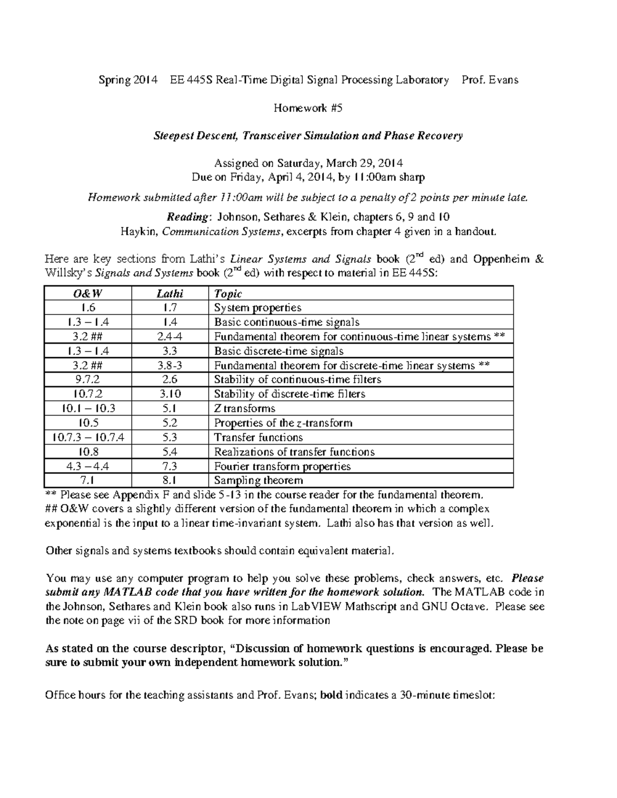 Homework 5 - HW for DSP Lab - Spring 2014 EE 445S Real-Time Digital Signal Processing Laboratory ...