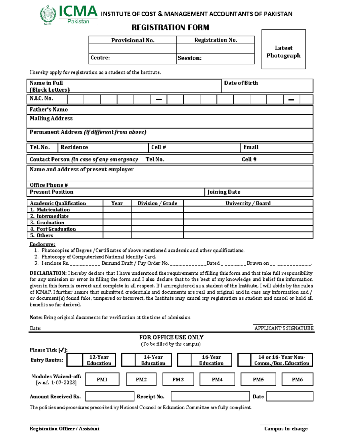 Reg form cma 08092 k18 - LATEST NOTE - INSTITUTE OF COST & MANAGEMENT ...