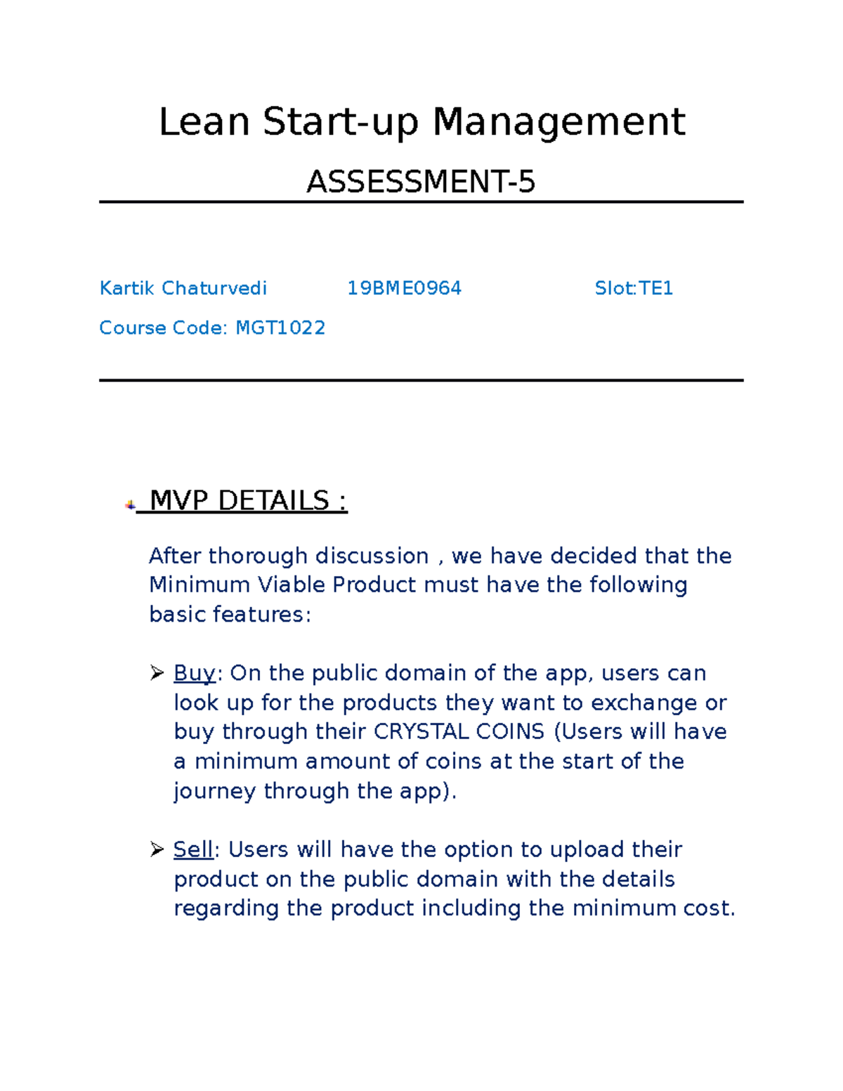 Assessment-5(listed) - Lean Start-up Management - VIT - Studocu