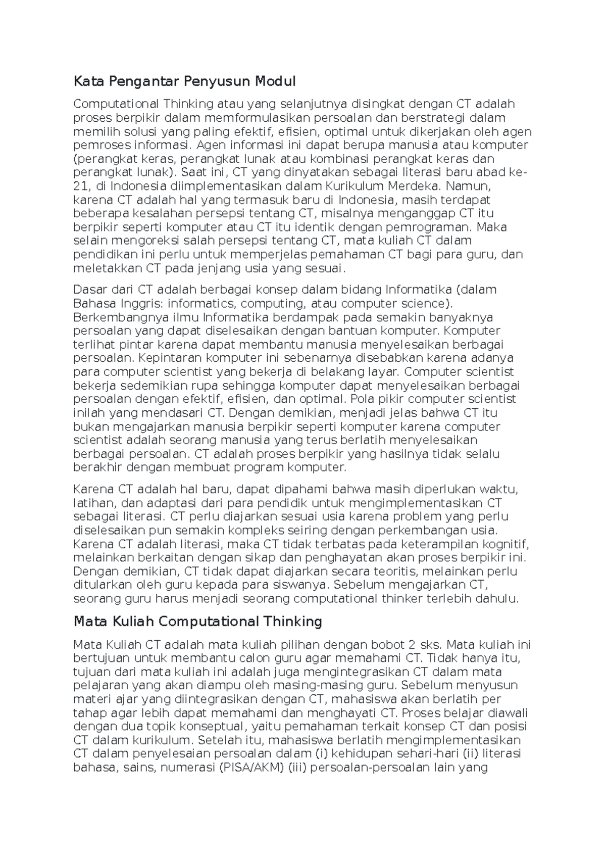 Kata Pengantar Penyusun Modul - Kata Pengantar Penyusun Modul ...