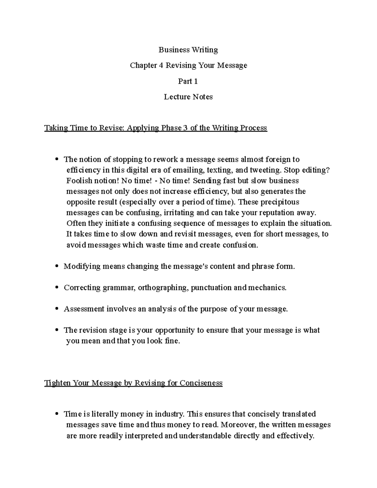Business Writing Lecture Notes Ch 4 Part 1 - Business Writing Chapter 4 ...