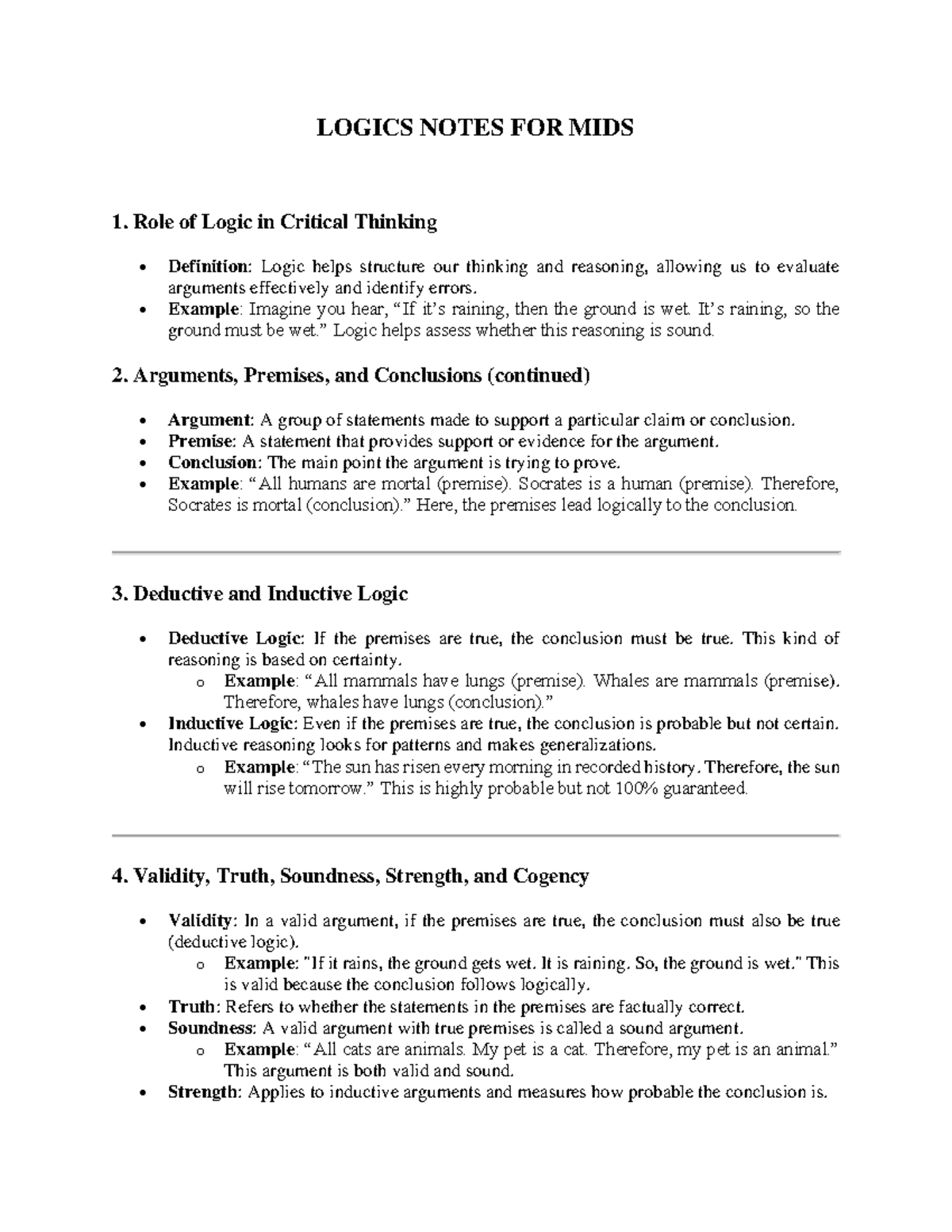 Logics Notes FOR MIDS - LOGICS NOTES FOR MIDS 1. Role of Logic in ...