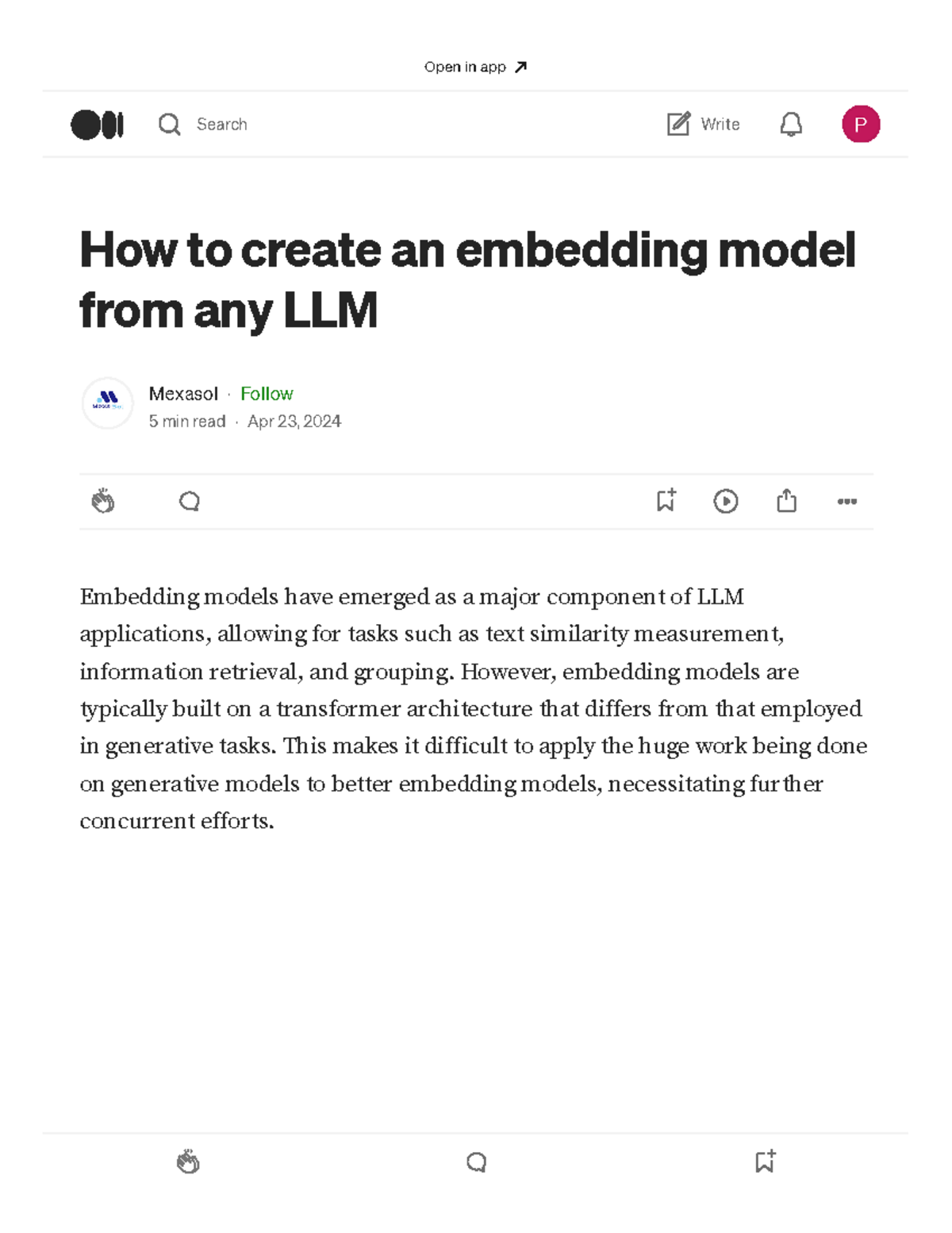 How to create an embedding model from any LLM by Mexasol Apr, 2024 Medium - How to create an ...