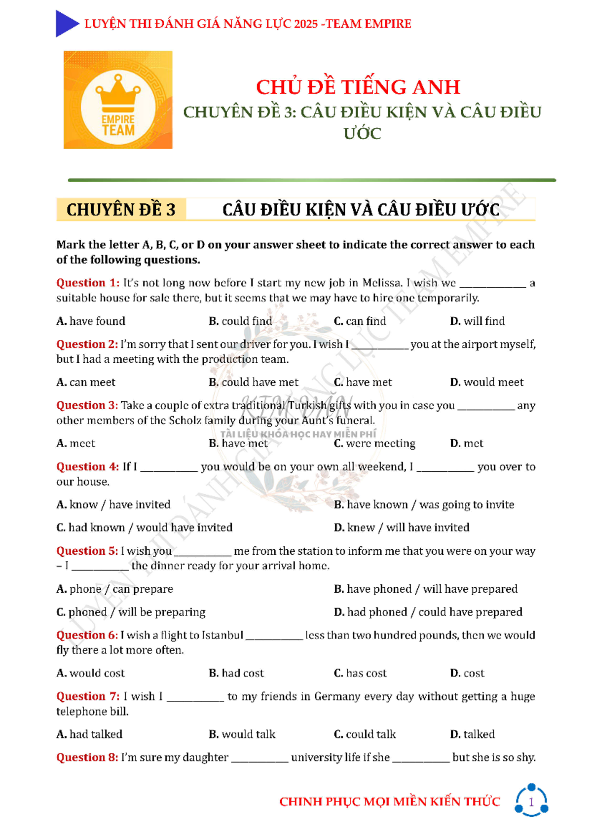 Chuyen DE 03-DE Luyen TAP SO 2.pdf - LUYÊN THI DÁNH GIA NANG 2025 TEAM EMPIRE STATE CHU DE TIÊNG ...