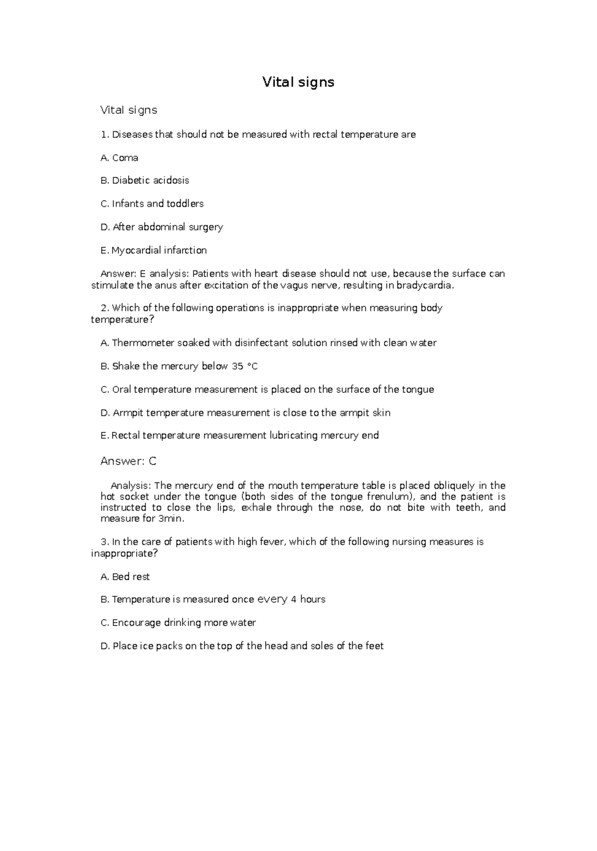 Vital signs - Tutorial homework left by the tutor after class - Vital ...