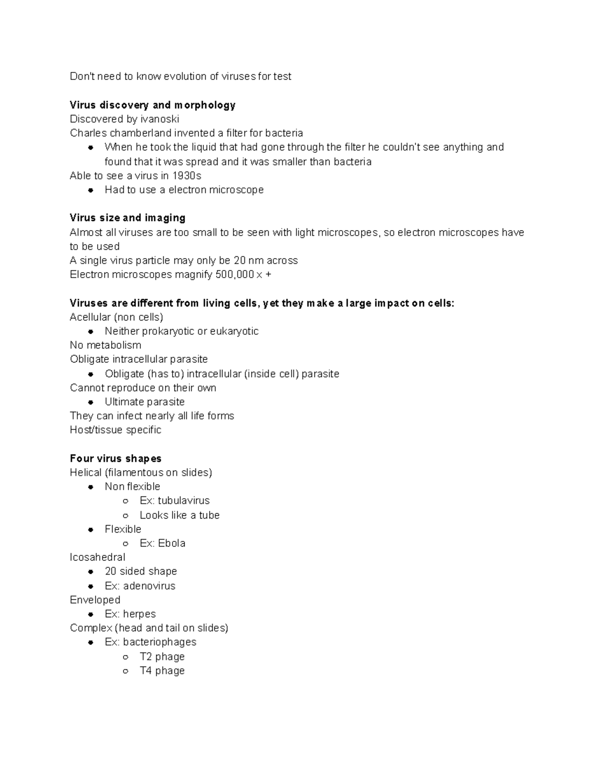 Ch 21 Viruses - Virus notes for chapter 21 - Don't need to know ...