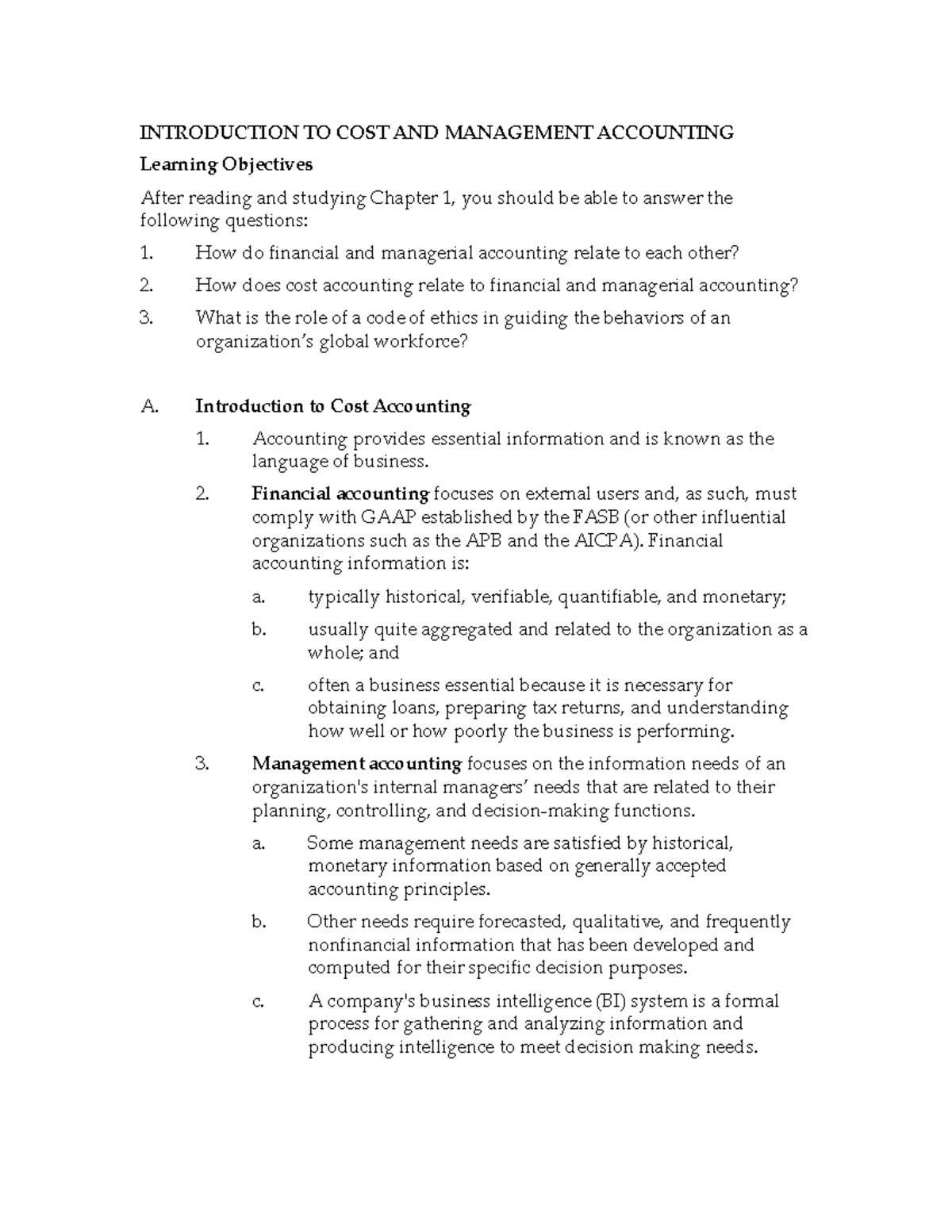 Introduction to Cost Accounting - INTRODUCTION TO COST AND MANAGEMENT ...