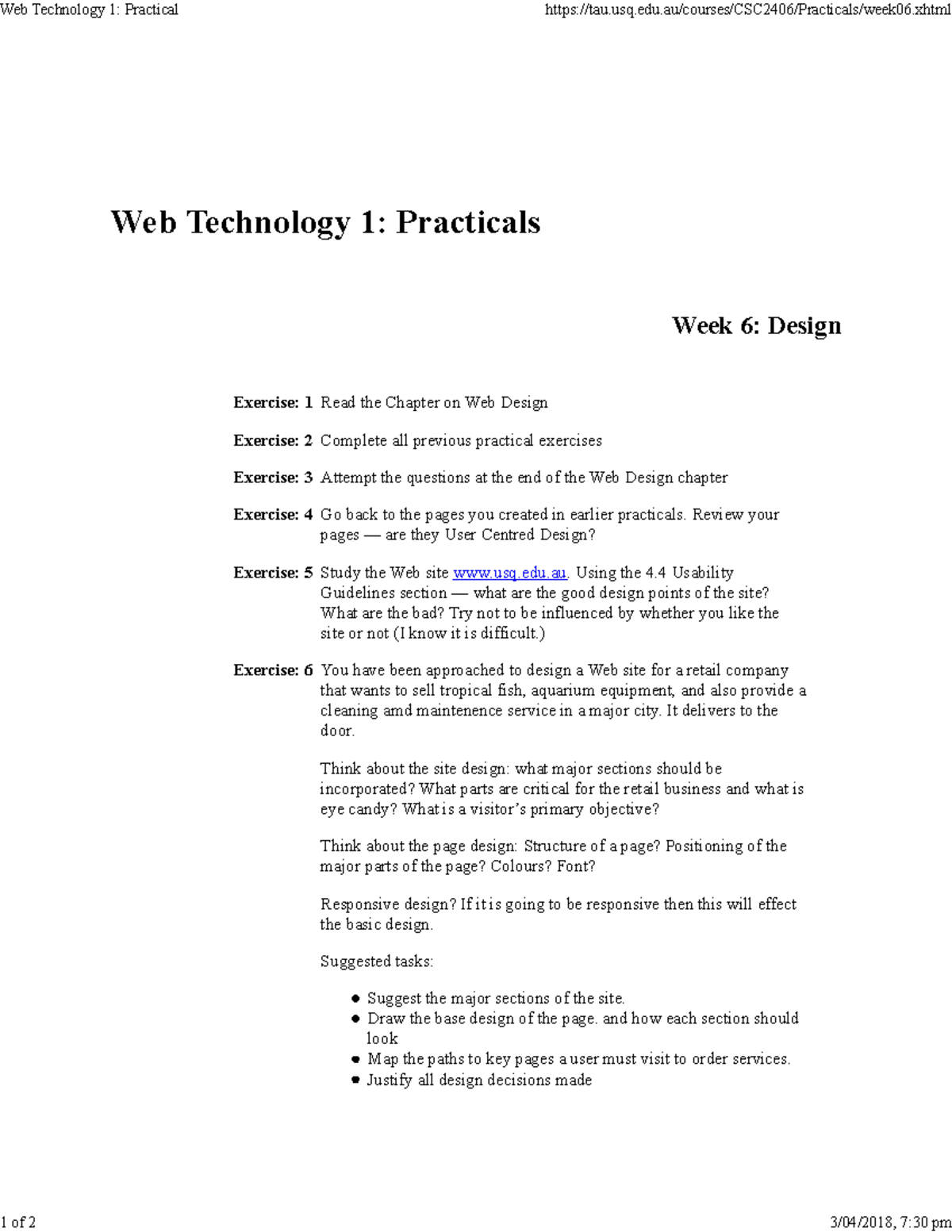 Pratical - Week 6 - Practical Exercises - Web Technology 1: Practical 1 ...