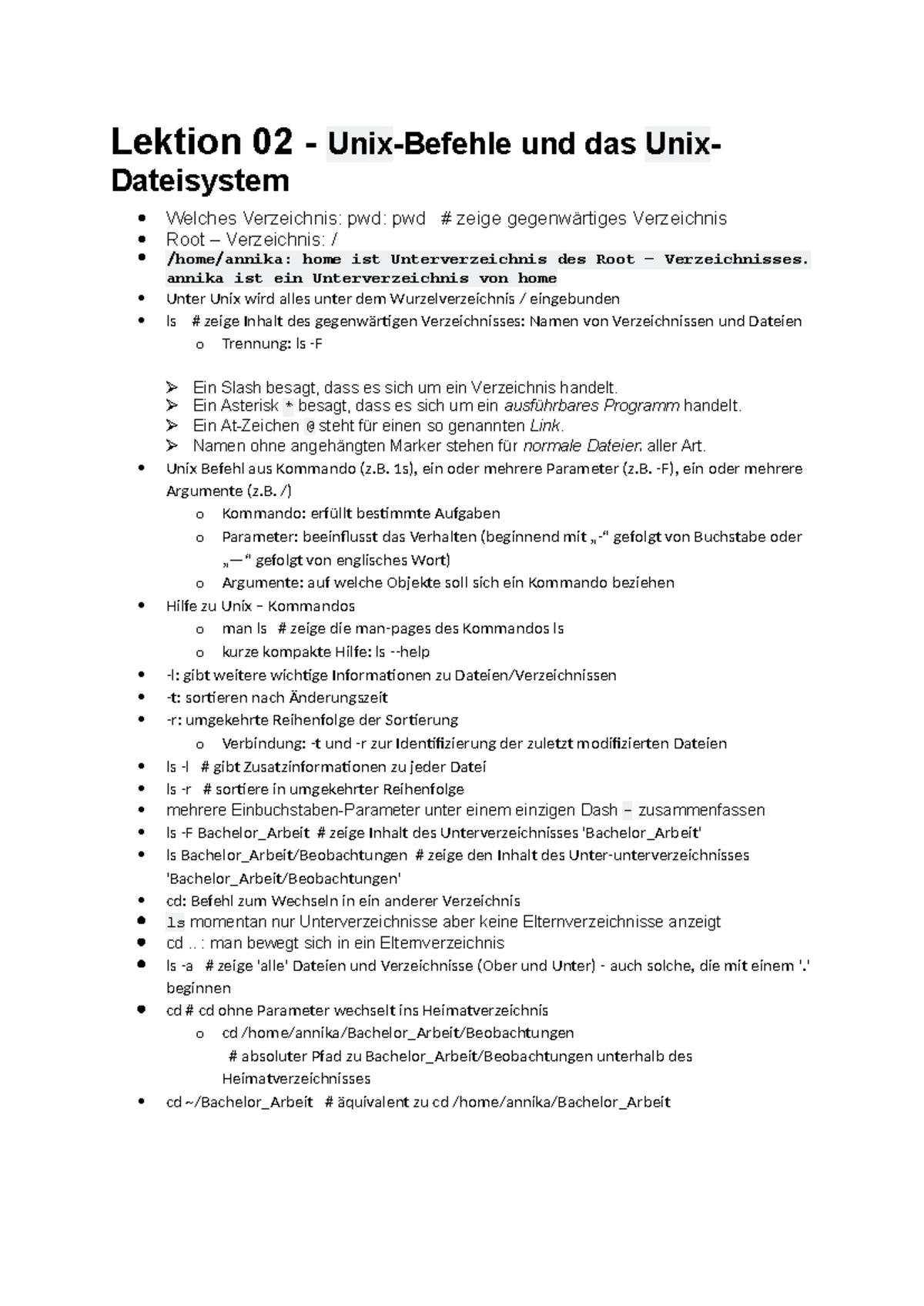 Lektion 02 - merkzettel - Lektion 02 - Unix-Befehle und das Unix- Dateisystem Welches ...