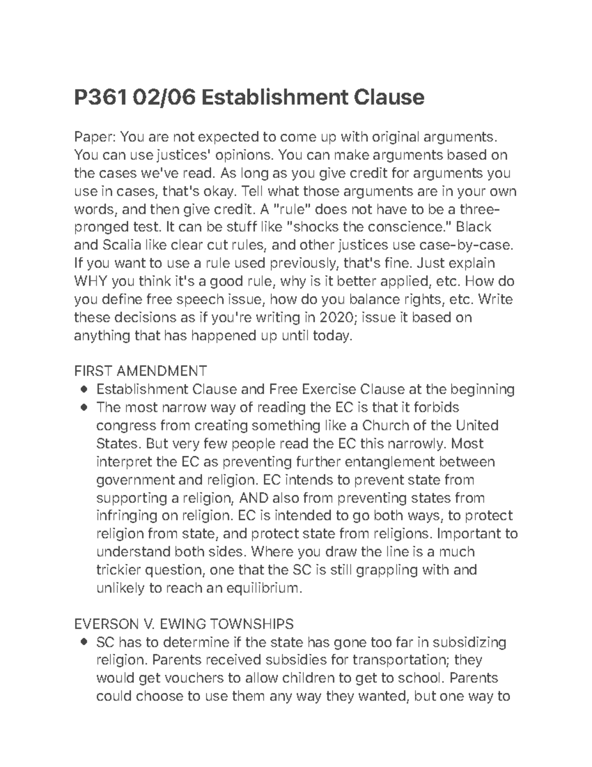 P361 02:06 Establishment Clause - P361 02/06 Establishment Clause Paper ...