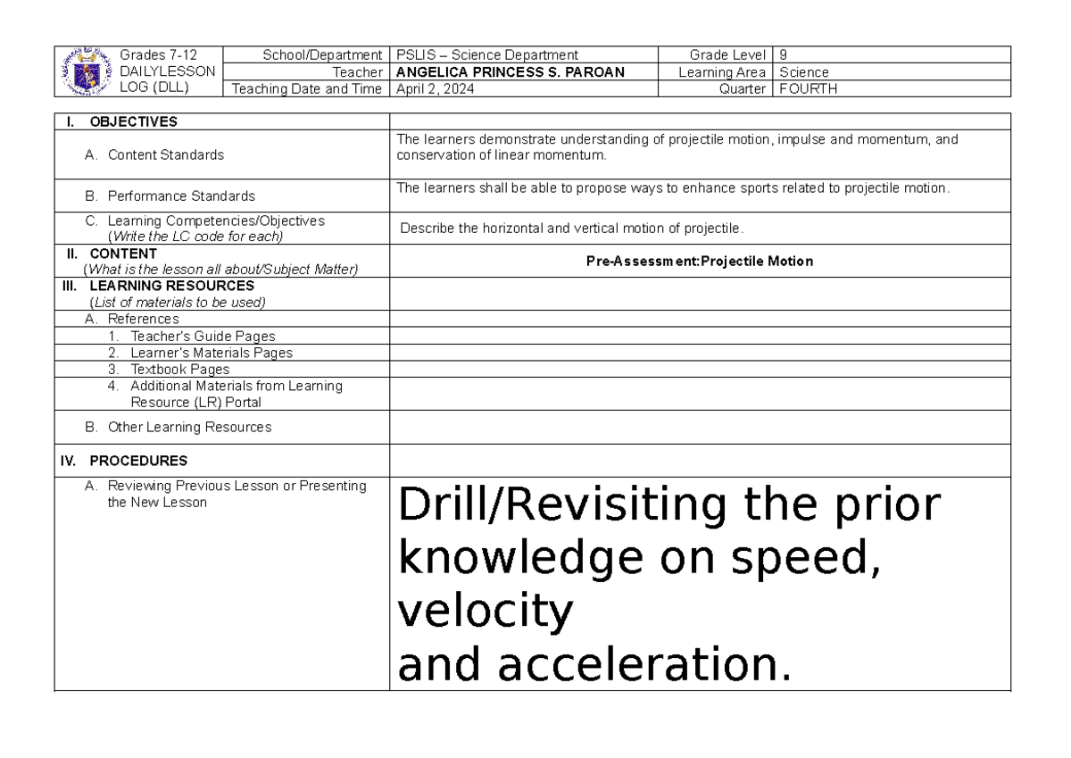 April-1-DLL - Lesson plan - Grades 7- DAILYLESSON LOG (DLL) School ...