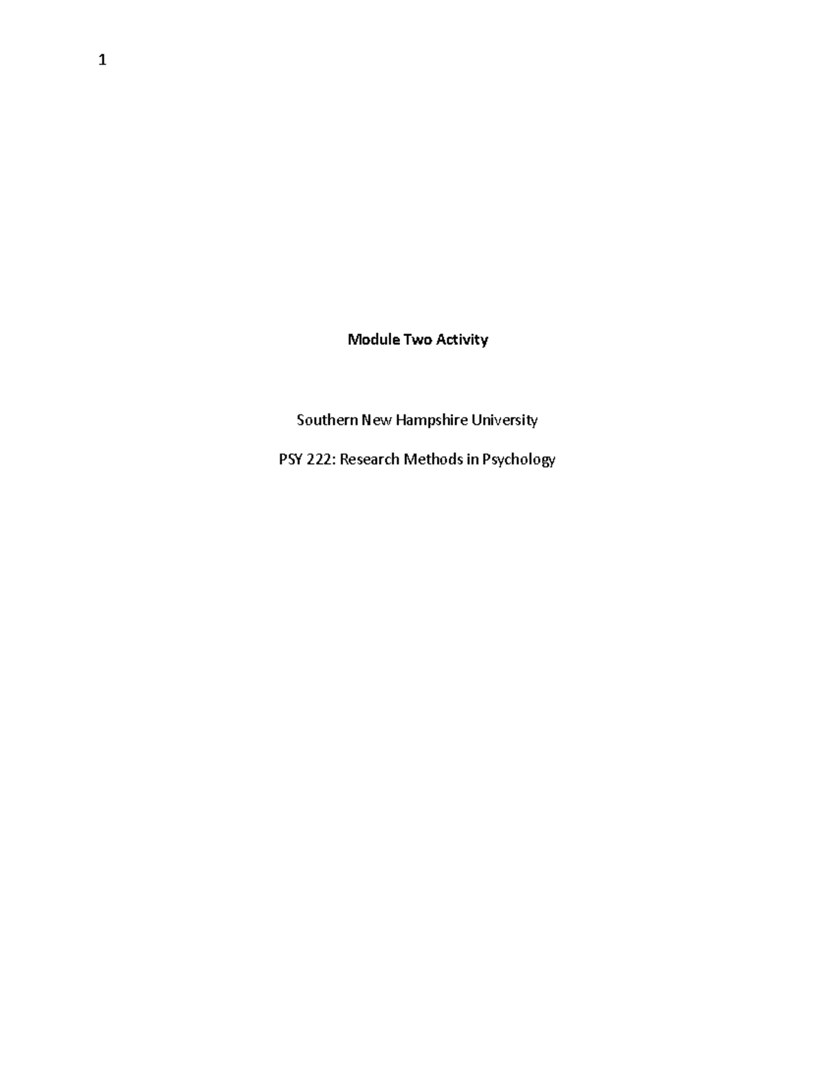 PSY222 Module Two Activity - Module Two Activity Southern New Hampshire University PSY 222 ...