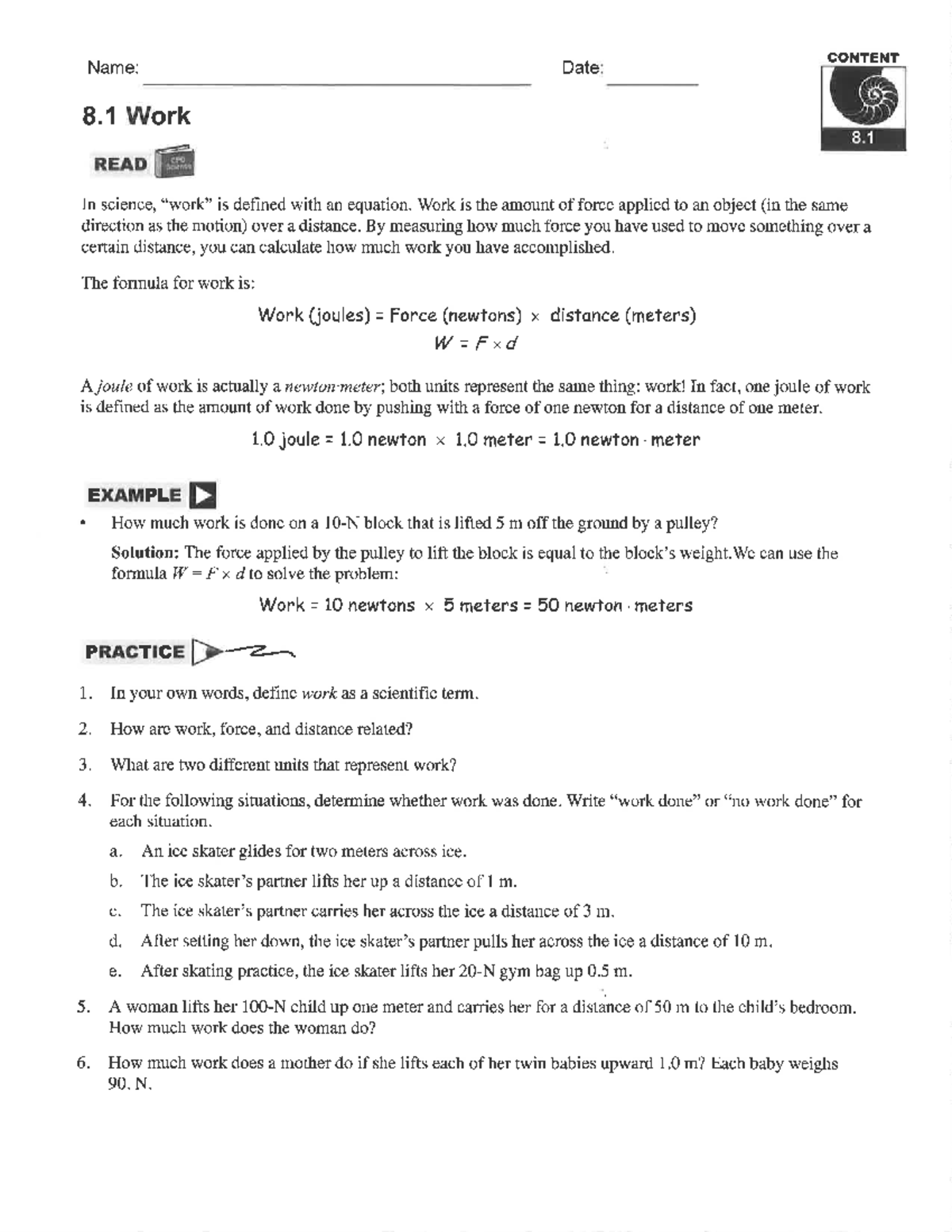8 1 Work practice and KEY - CONTENT Name: Date: 8 Work 8 READ CPO ...