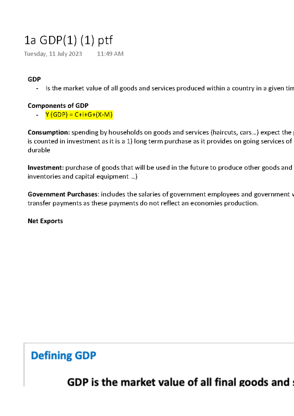 GDP ECON 112. 1:2 - Half of the GDP notes - Principles of Economics 2 ...