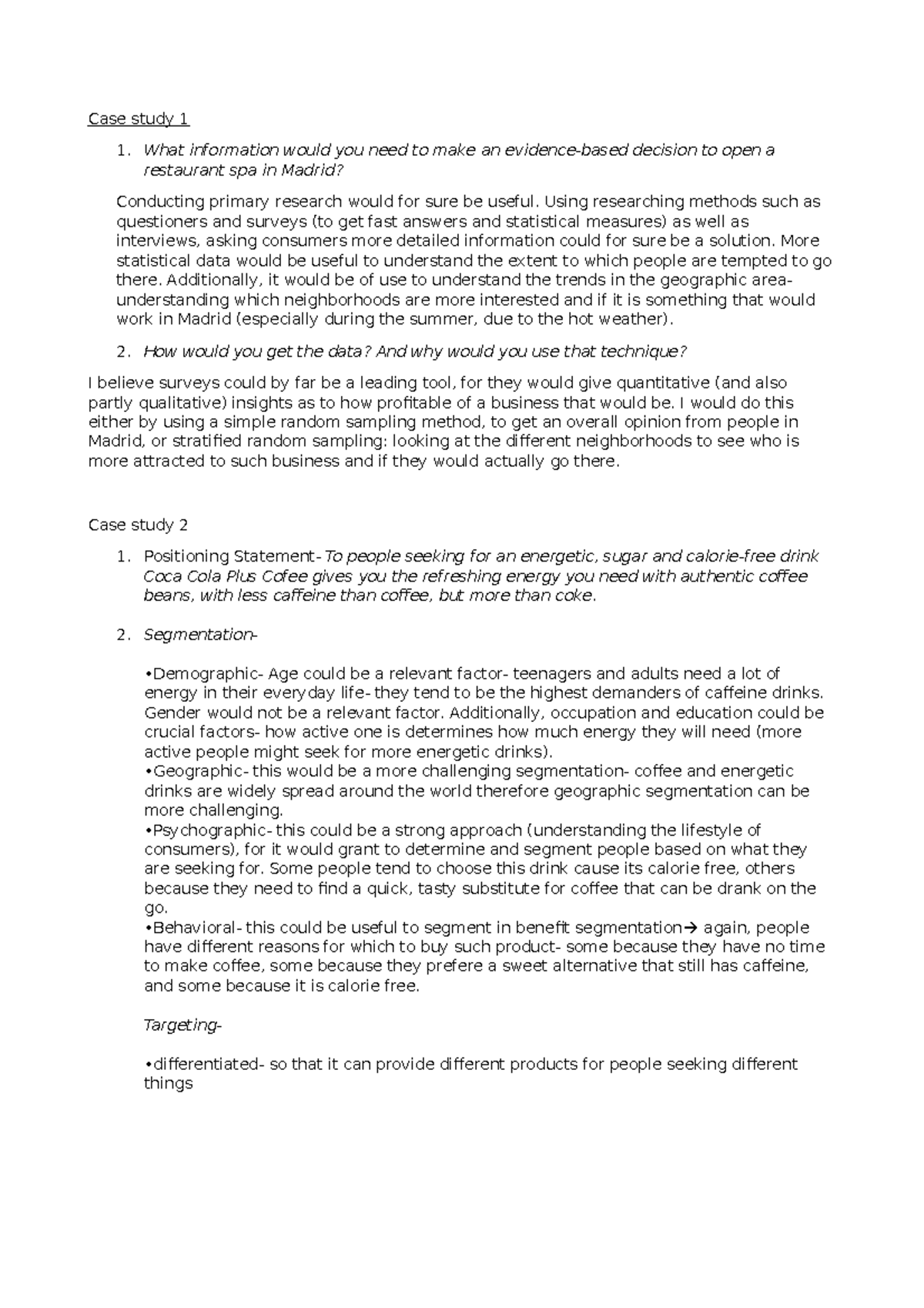 Case study examples - Case study 1 What information would you need to ...