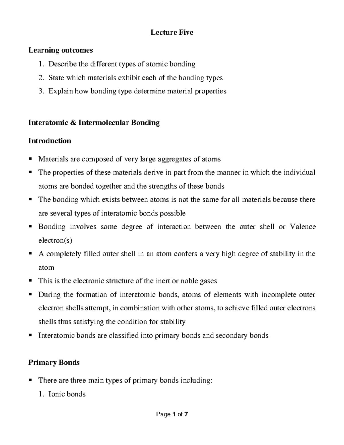 Lecture Five 220905 205914 - Lecture Five Learning outcomes 1. Describe ...