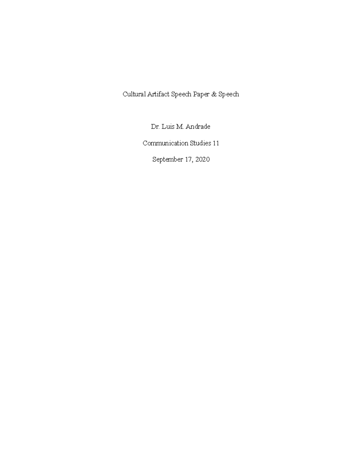 Cultural Artificat Task #1 edit - Cultural Artifact Speech Paper ...