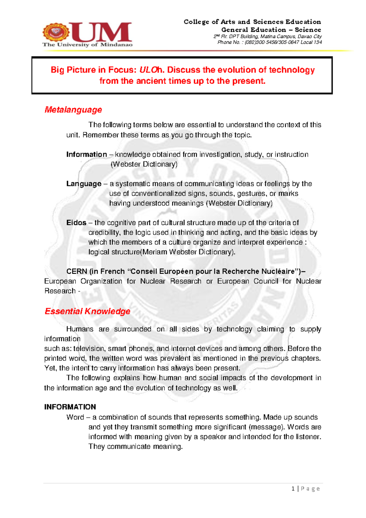 GE 5 SIM - ULOh - Sim - General Education – Science 2 nd Flr. DPT ...