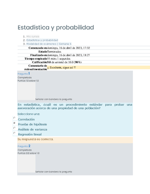 Modalidad de exámenes Semana 5 Revisión del intento - Estadística y probabilidad Pregunta 1 ...
