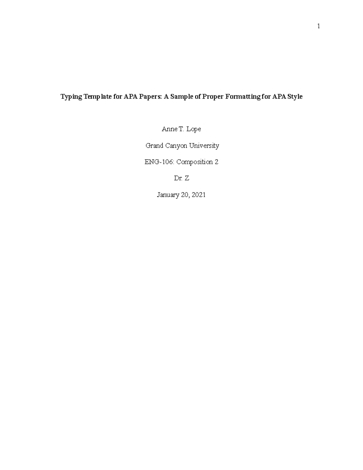 APA 7th template Dr. Z 106 - Typing Template for APA Papers: A Sample ...