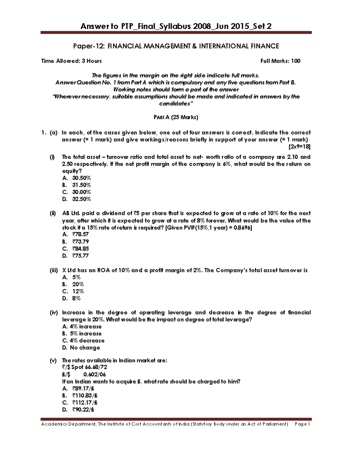 financial management - Paper-12: FINANCIAL MANAGEMENT & INTERNATIONAL ...