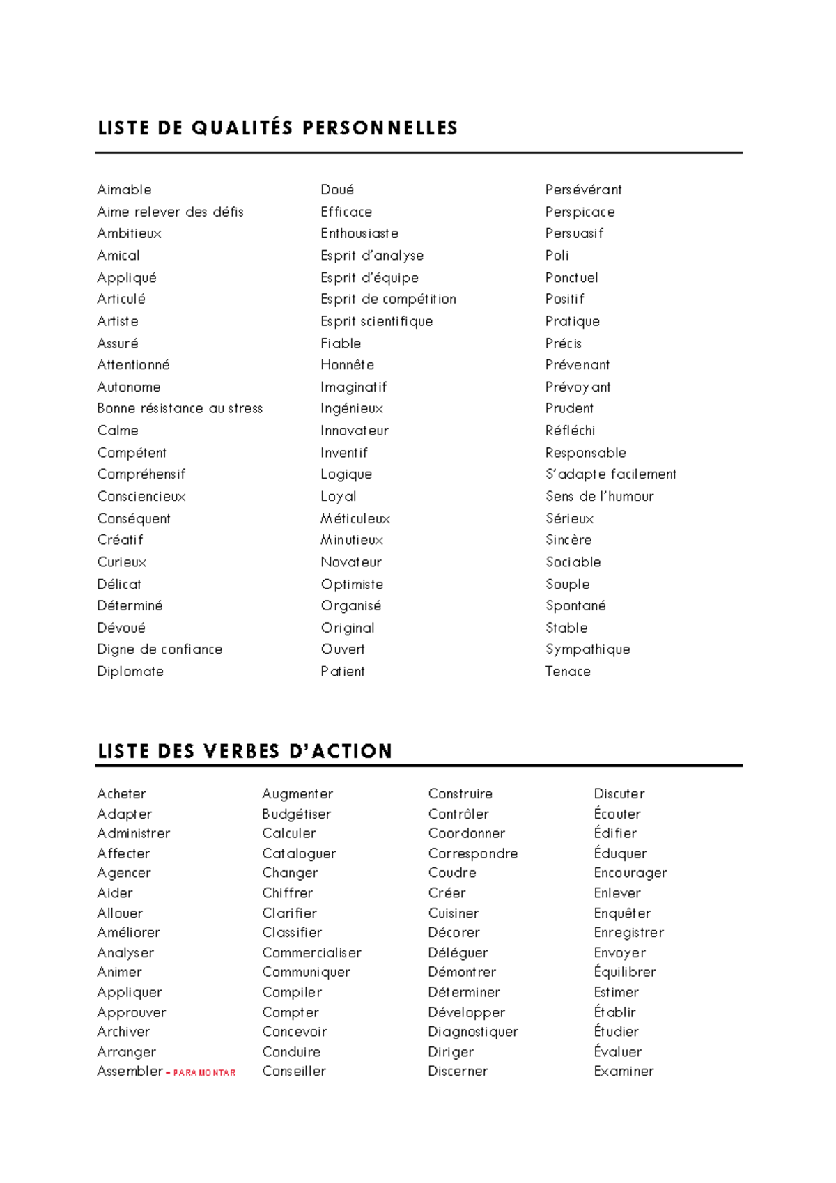 Liste qualites sur les personnes - - Studocu