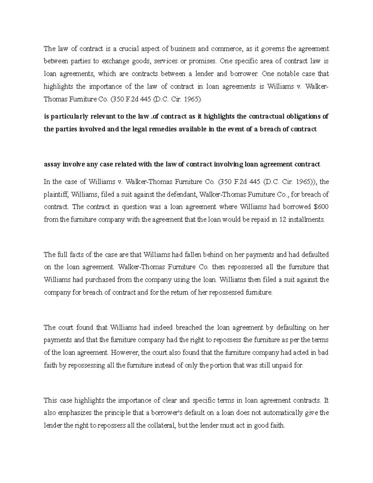 Essay law 2 - Test you're skills - The law of contract is a crucial ...