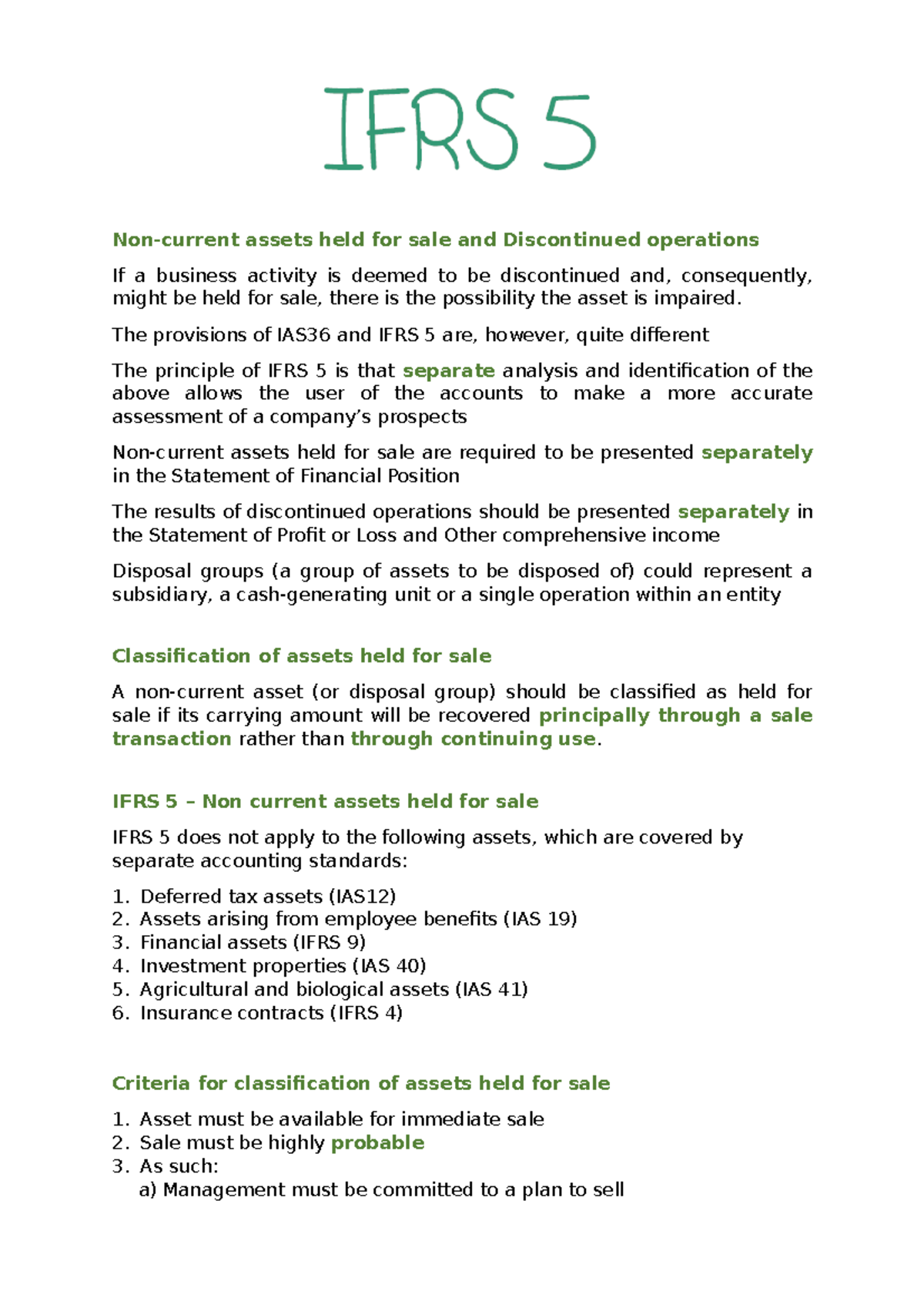 IFRS 5 Non current Assets Held For Sale And Discontinued Operations