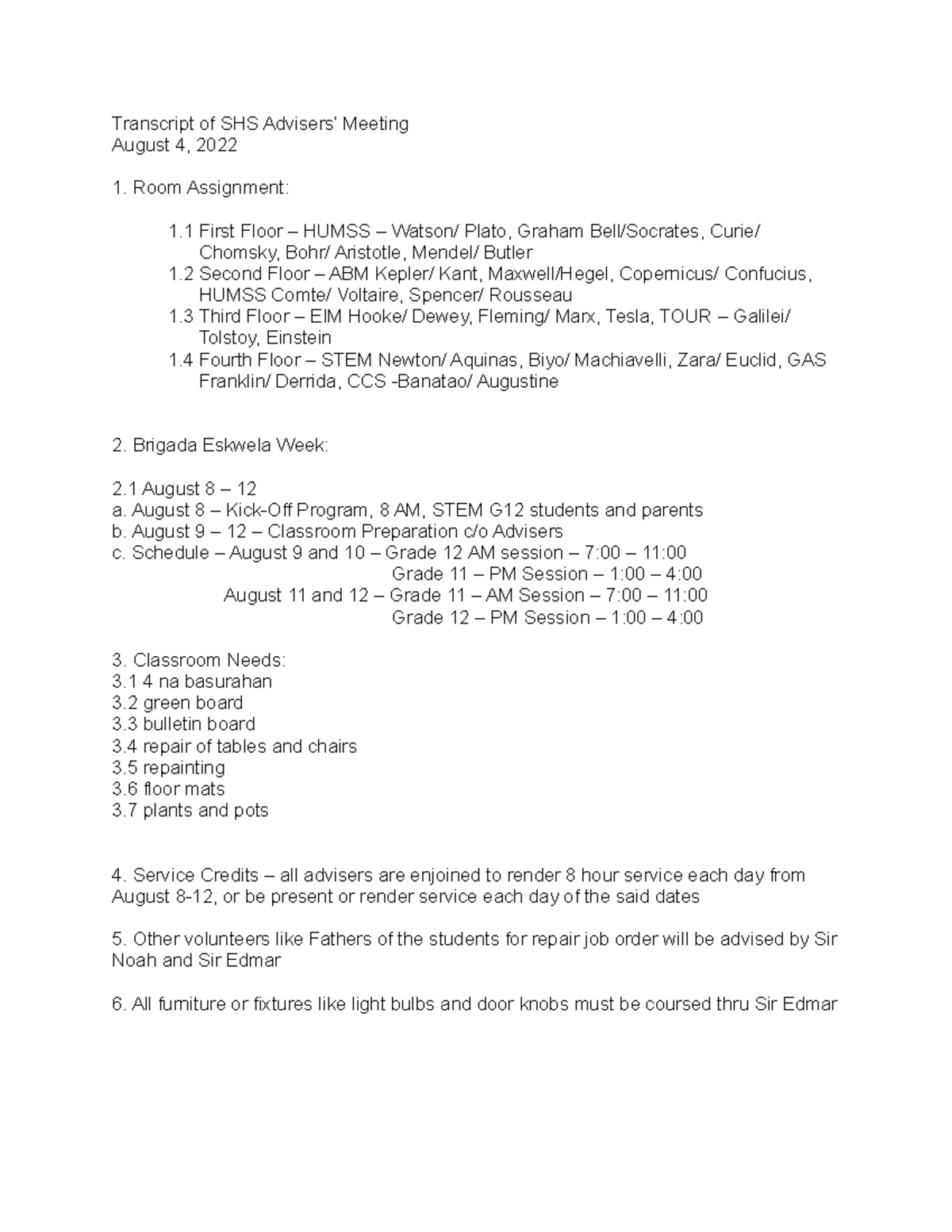 Aug4 SHS Advisers Meeting BE - Transcript of SHS Advisers’ Meeting ...