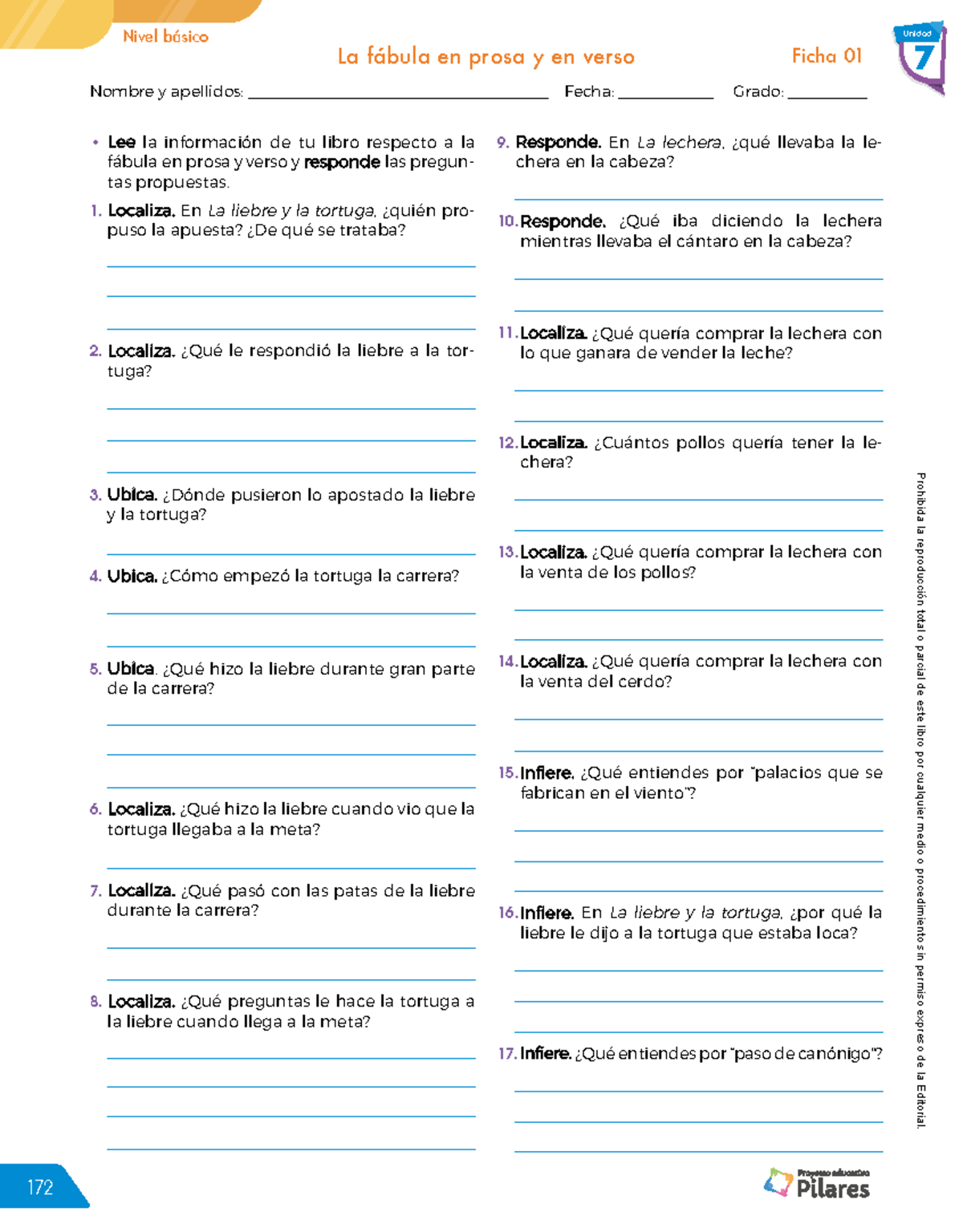 LA Fabula EN Prosa Y EN Verso Practica - 1 Unidad Prohibida la ...
