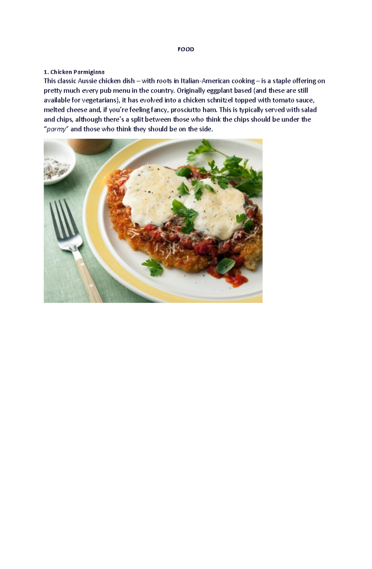 Australia food and clothing, the culture - FOOD 1. Chicken Parmigiana ...