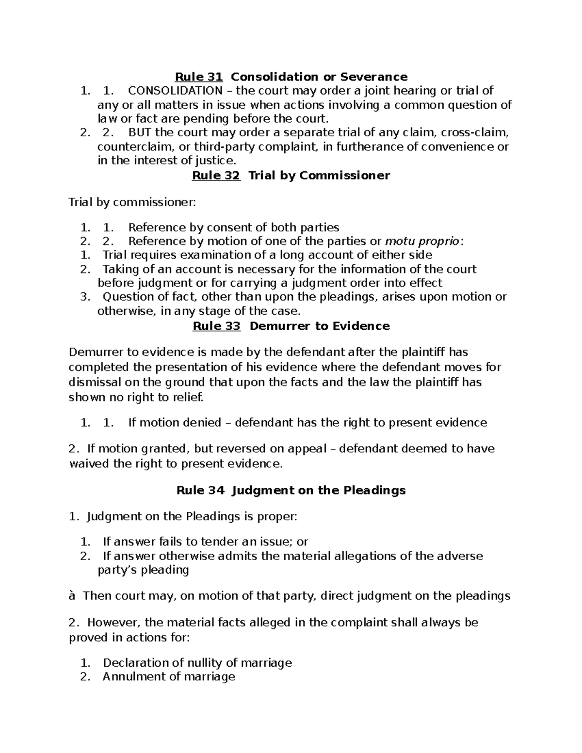 Civil Pro 31 40 - civpro notes rule 31-40 - Rule 31 Consolidation or ...